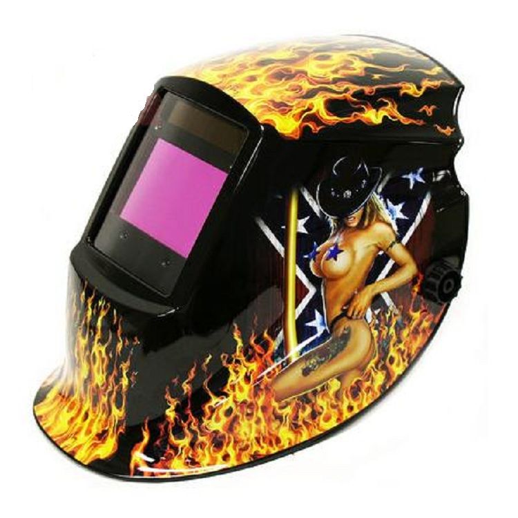 Auto Darkening Solar Welding Helmet Sexy Naked Cowgirl Confederate Flag Flames Ebay